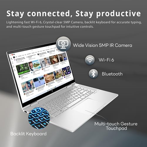 HP Envy x360 2-in-1 15.6β FHD Touchscreen Laptop, Intel Core i7-1260p, 32GB RAM, 1TB SSD, Backlit KB, HD Webcam, Intel Iris Xe Graphics, Wi-Fi, Bluetooth, Win 11 Pro, Silver, 32GB USB Card