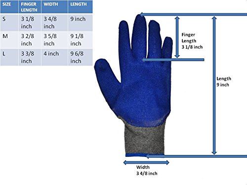 G & F 1511L-DZ Rubber Latex Coated Work Gloves for Construction, Blue, Crinkle Pattern, Men's Large (Sold by dozen, 12 Pairs)