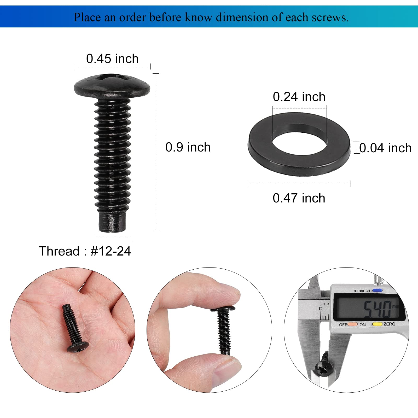 Cqyueen High-Grade Carbon Steel 12-24 Black Rack Screws Set. 60 Sets [Rack Screw + Nylon Washer] for Equipment Server Racks, Enclosures, and Cabinets
