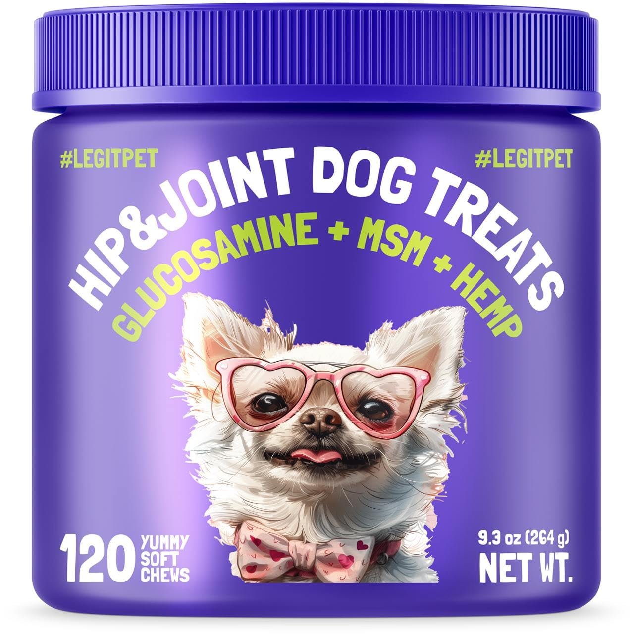 LEGITPET Hemp Hip & Joint Supplement for Dogs Soft Chews Made in USA Functional Glucosamine for Dogs Chondroitin MSM Turmeric Hemp Seed Oil Natural Pain Relief Mobility Advanced Joint 120 Treats