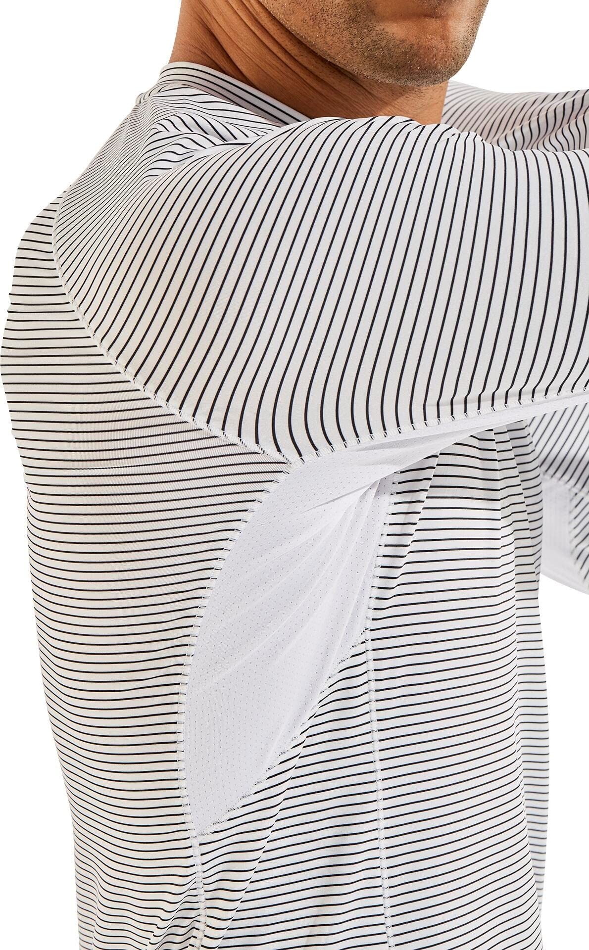 Coolibar UPF 50+ Men's Agility Long Sleeve Performance T-Shirt - Sun Protective (Medium- Black/White Mini Stripe)