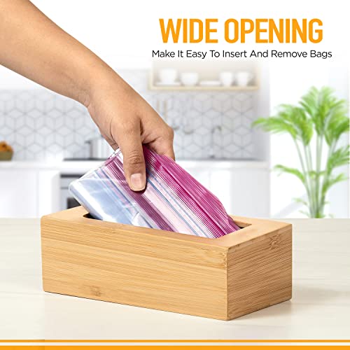 Store-Away Bamboo Ziplock Bag Organizer with Optional Non-Slip Backing - Fits Most Kitchen Drawers & Compatible with Gallon, Quart, Snack, & Sandwich Bags - 4-Pack
