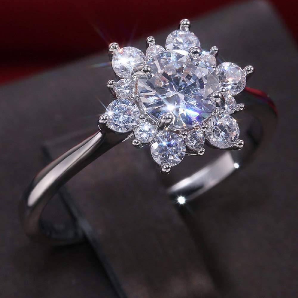 CHWLNJN Fashionable 925 Sterling Silver Shiny Full Diamond Flower Ring Cubic Zirconia Ring Exquisite Ladies CZ Diamond Ring Eternal Engagement Wedding Ring (6)