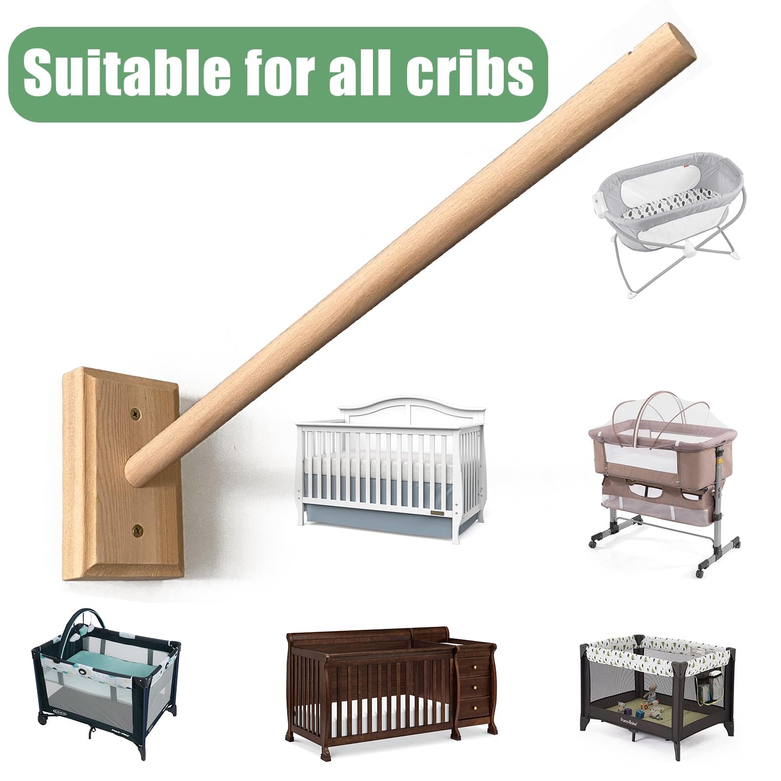Crib Mobile Wooden Arm, Wall Mounted Suitable for All Cribs 100% Natural Larch Hanger Nusery Decor Baby Room Safe Holder(Mobile is not Included )
