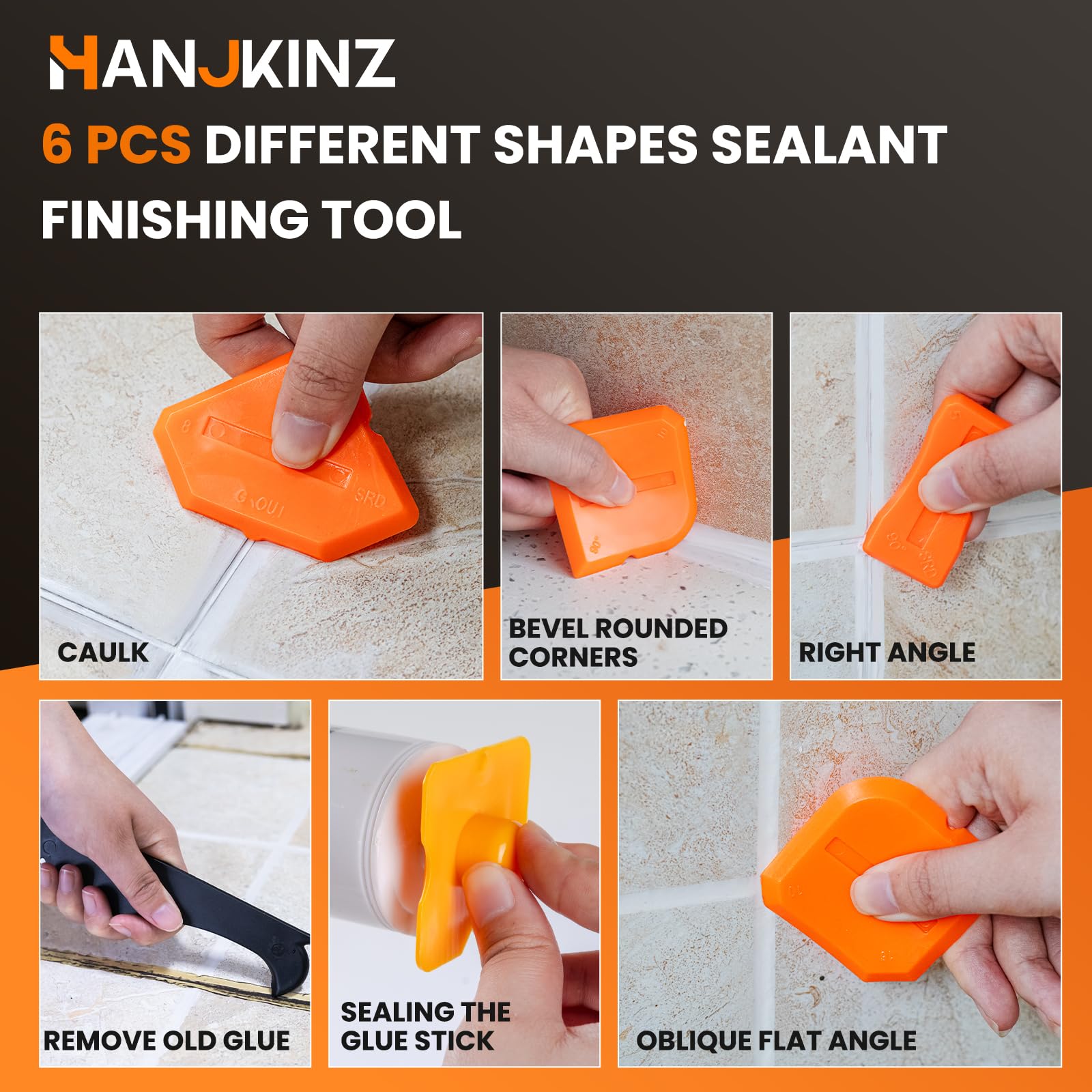 HANJKINZ 3 in 1 Silicone Caulking Tools(Stainless Steelhead), 12pack, Caulk Remover Tool Kit with Replace Silicone Padsgood Pads and Caulk Finishing Tools, Caulking Tool Kit for Kitchen, Bathroom