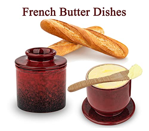 Pottery Butter Keeper Crock Butter Crock Red French Butter Dish Butter Crock For Counter With Water Ceramic Butter Holder Cup To Leave On Counter