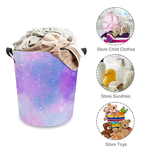 HoaMoya Collapsible Unicorn Galaxy with Glitter Laundry Basket Pastel Cloud And Sky Freestanding Laundry Hamper With Handles Large Waterproof Cloth Toy Storage Bin for Household Bedroom Bathroom