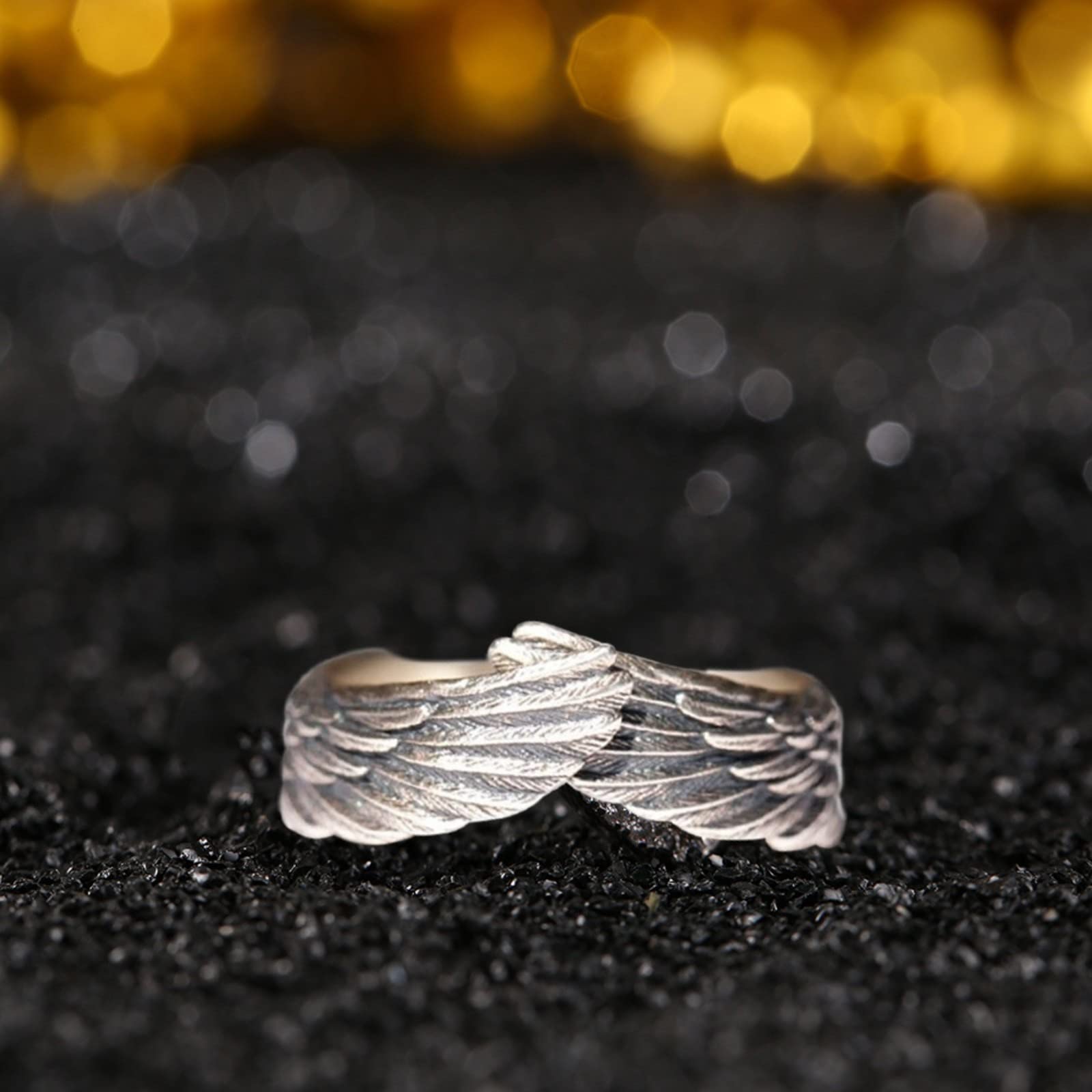 Diamond Ring Gift Ring Big RingAdjustable Vintage Diamond Wing Ring Shape RingDiamond Opening Ring Shape Ring Rings Spoon Jewelry (Silvery #2, One Size)