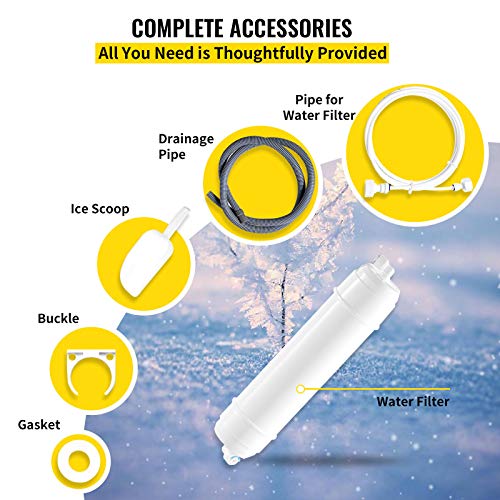 VEVOR 110V Commercial Snowflake Ice Maker 132LBS/24H, ETL Approved Food Grade Stainless Steel Flake Ice Machine Freestanding Flake Ice Maker for Seafood Restaurant, Water Filter and Spoon Included