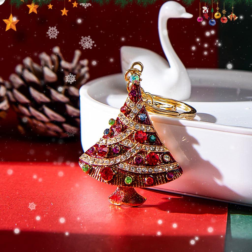 Christmas Decorations, Christmas Tree Keychain Keyring Crystal Rhinestone Car Hanging Pendant Sparkling Key Ring Purse Bag Charm Chains New Year Gift Ornaments