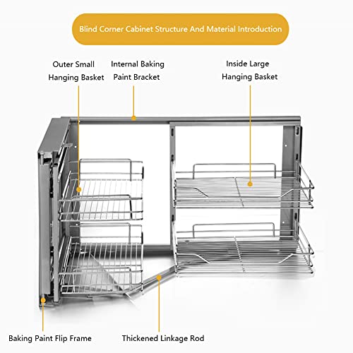 JayHumphrey Blind Corner Cabinet Pull Out for 15 Inch Opening, Kitchen Corner Cabinet Pull Out Organizer, 2 Tier 4 Baskets Concealed Roller Slide Out Shelves, Chrome,Left Open