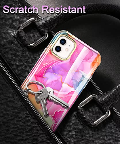Hocase for iPhone 12 Case iPhone 12 Pro Case, (with Built-in Screen Protector) Cute Rugged Shockproof Slim Lightweight TPU Full Body Protective Case for iPhone 12/12 Pro (6.1") - Purple Meets Pink