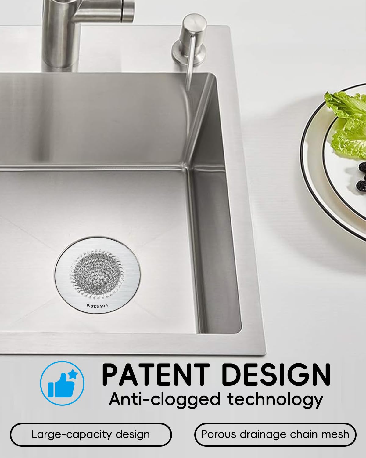 Kitchen Sink Drain Strainer, Flippable Mesh Sink Strainer, Wokdada 304 Stainless Steel Sink Screen, Easy Clean Large Basket Strainer, Anti-Clog Garbage Disposal Cover Fit for Standard 4-1/3 Inch Drain