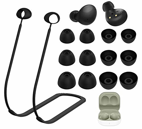 Strap Ear Tips Kit for Galaxy Buds 2 SM-R177, Anti-Lost Soft Silicone Lanyard Neck Rope Cord Leash Gel Eartips Earbuds Skin Accessories Compatible with Samsung Galaxy Buds 2 - Graphite