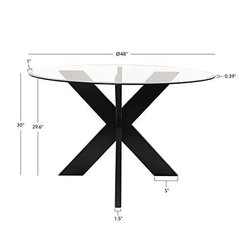 Powell Black Wood Modern Round Glass Top Parnell X Base Dining Table
