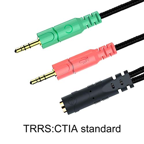 Headset and Microphone Splitter Cable for PC 3.5mm Jack Headphones Audio Adapter Convertors 3.5mm Female to 2 Dual 3.5mm Male for Computer Simultaneously Y Splitter