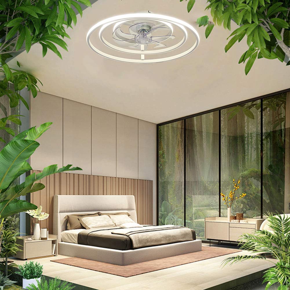 Ceiling Fan with Lights, 24 Inch Remote Control LED Dimmable Semi Flush Mount Invisible Blades Enclosed Low Profile Fan for Living Room Bedroom Restaurant