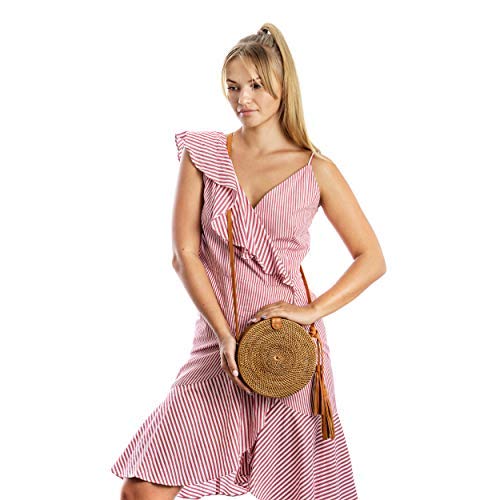 Rattan Bags for Women - Handmade Wicker Woven Purse Handbag Circle Boho Bag Bali