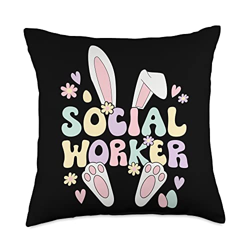 Happy Easter Social Worker Bunny Bunny Social Workers Easter Day Throw Pillow, 18x18, Multicolor