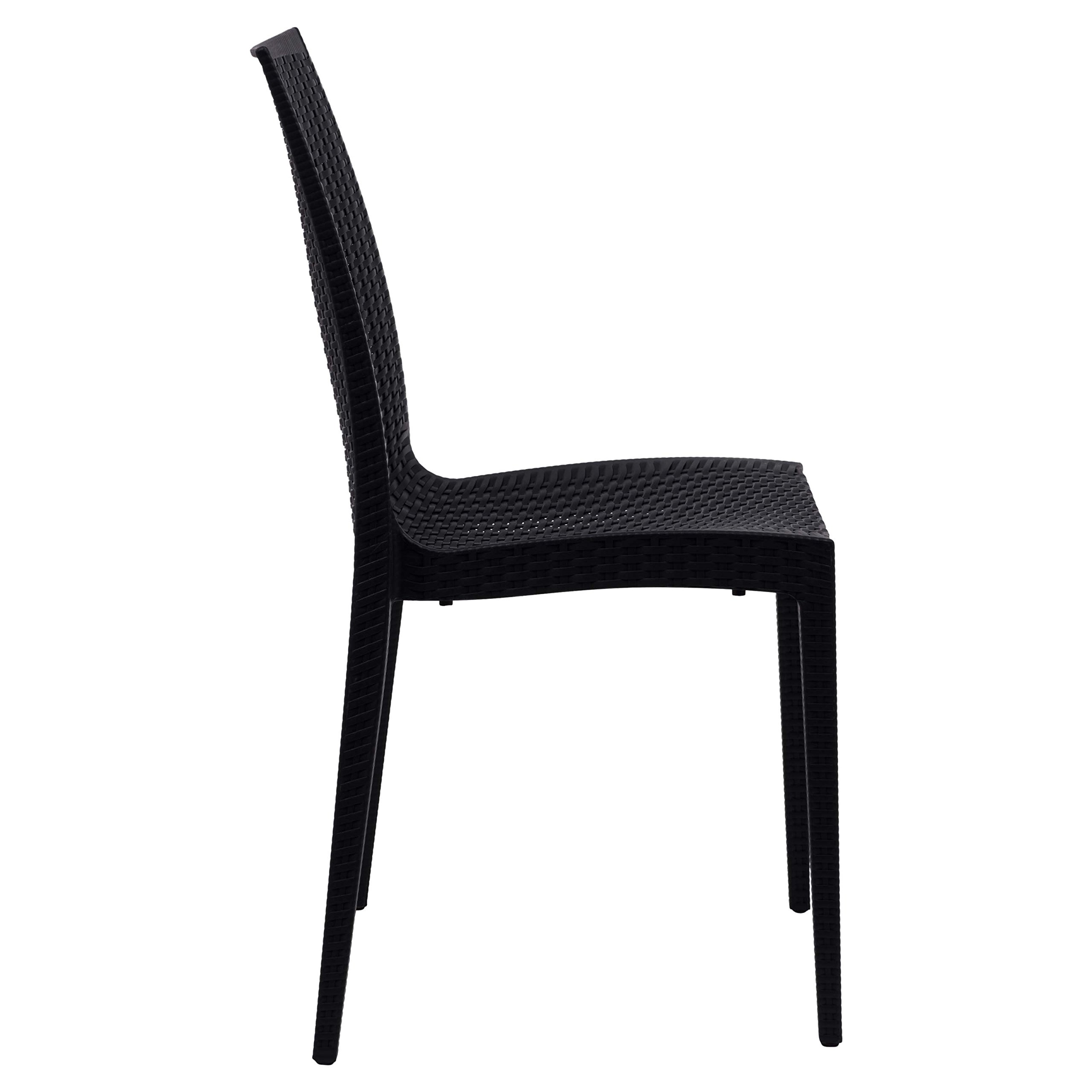 LeisureMod Modern Weave Design Mace Indoor/Outdoor Dining Chair (Set of 2), Black