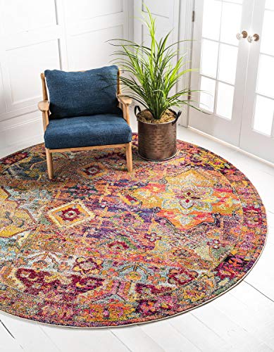 Unique Loom Monterey Collection Vintage Bohemian Inspired with Colorful Tribal Design Area Rug, 6' 0" x 6' 0", Multi/Pink