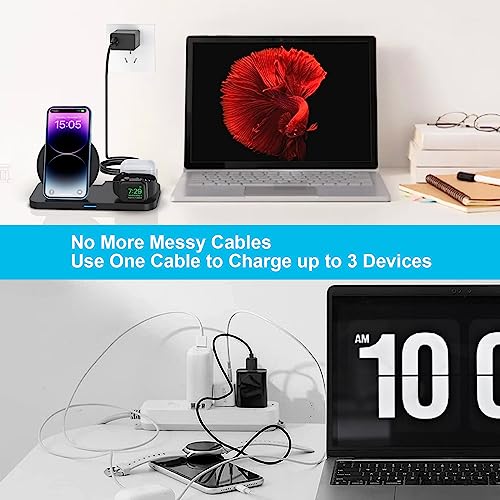 Wireless Charger, Fulsren 3 in 1 Qi-Certified Fast Charging Station Compatible Apple Watch & AirPods, iPhone 13/12/11/11Pro/11Pro Max/X/XS/XS/XR/8/8Plus, Qi-Enabled Andriod Phone(with QC3.0 Adapter)