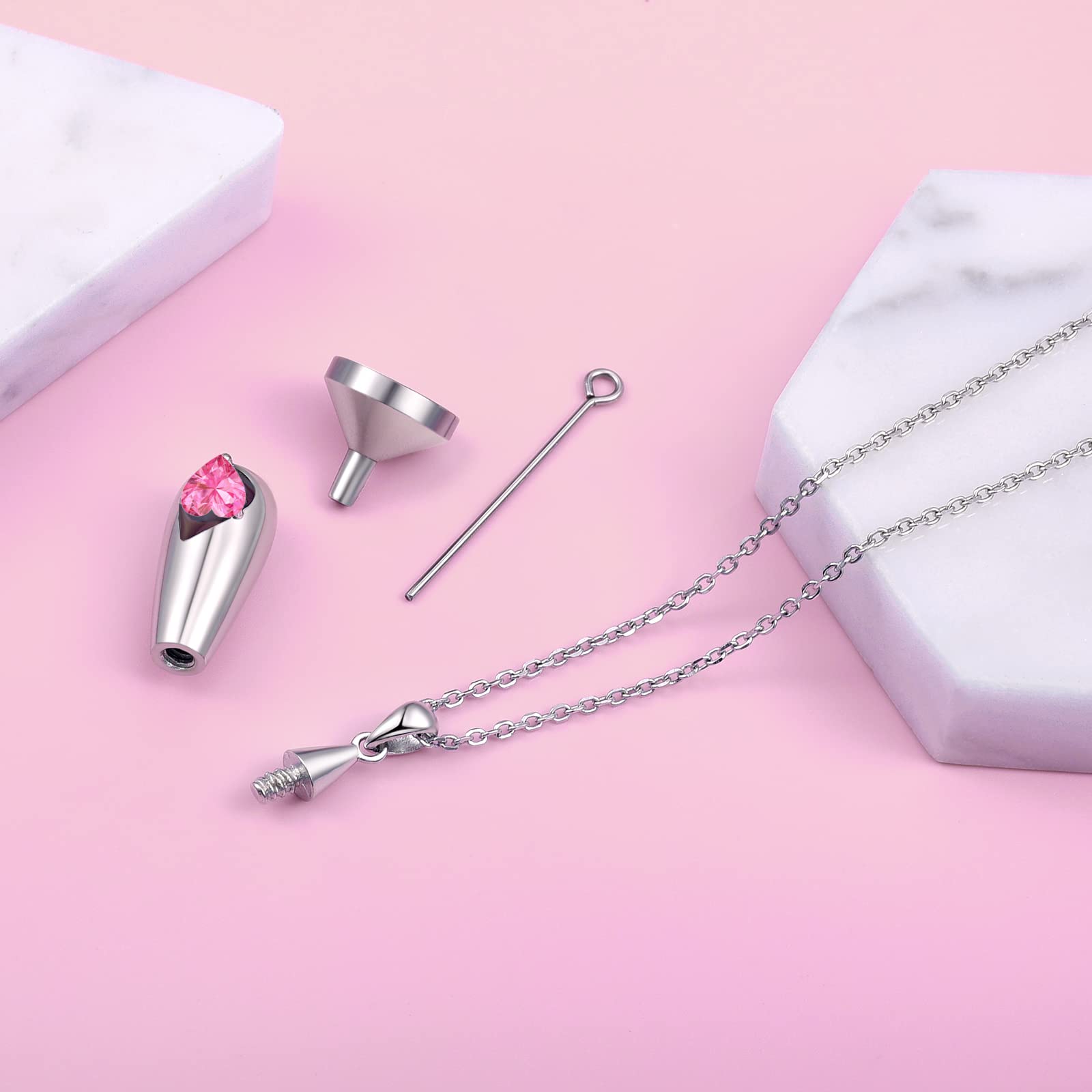 Cremation Jewelry, 12 Months Birthstone Urn Necklace for Ashes 925 Sterling Silver Teardrop CZ Memorial Ashes Keepsake Gift Cremation Jewelry for Ashes for Women
