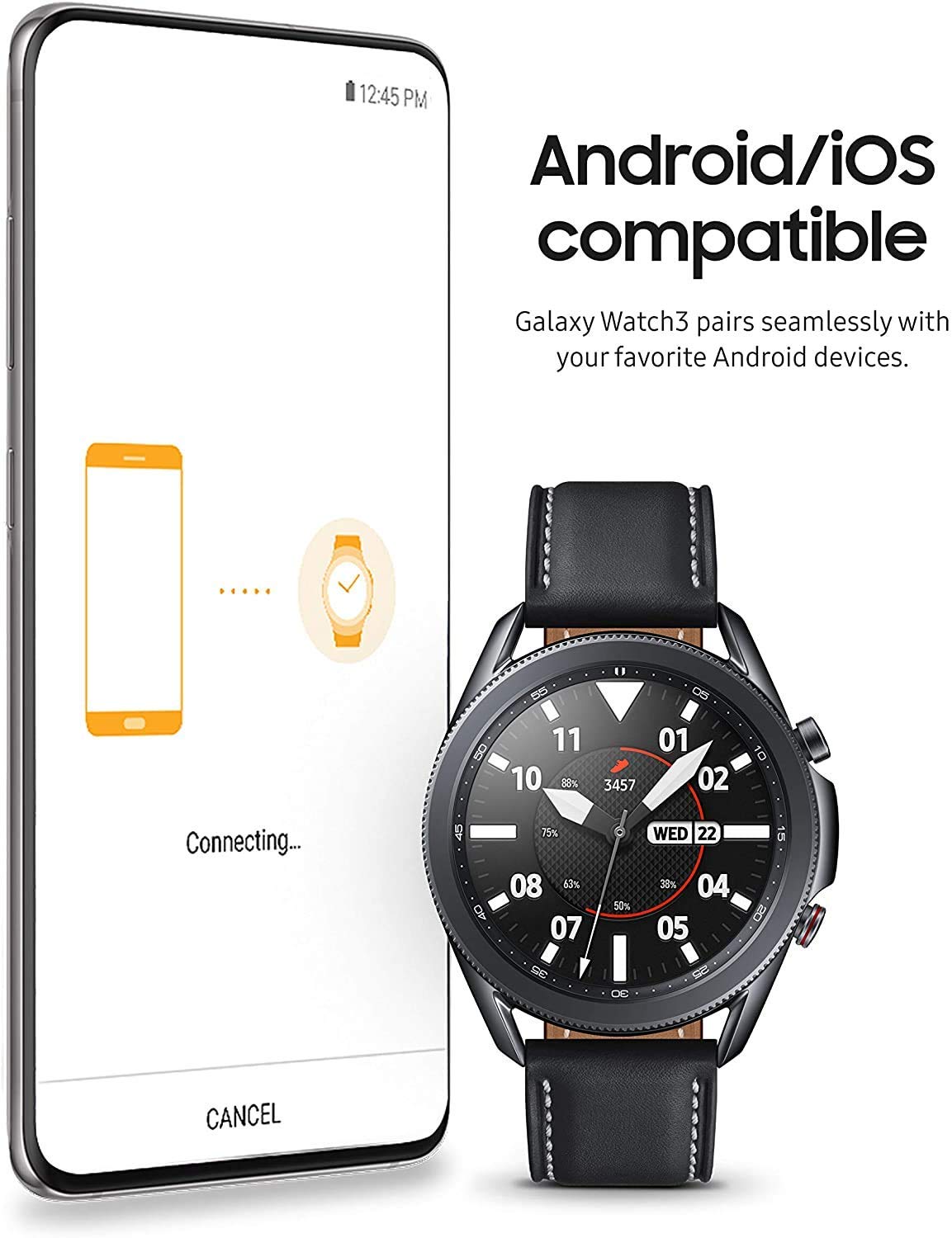 Samsung Galaxy Watch3 GPS Smartwatch (Bluetooth, 45mm, Mystic Black) (Renewed)