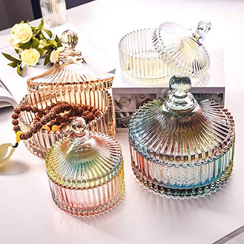 CHOOLD Luxury Colorful Tent Shaped Crystal Candy Jar with Lid,Clear Glass Apothecary Jar Wedding Candy Buffet Jar Food Jar. 10oz