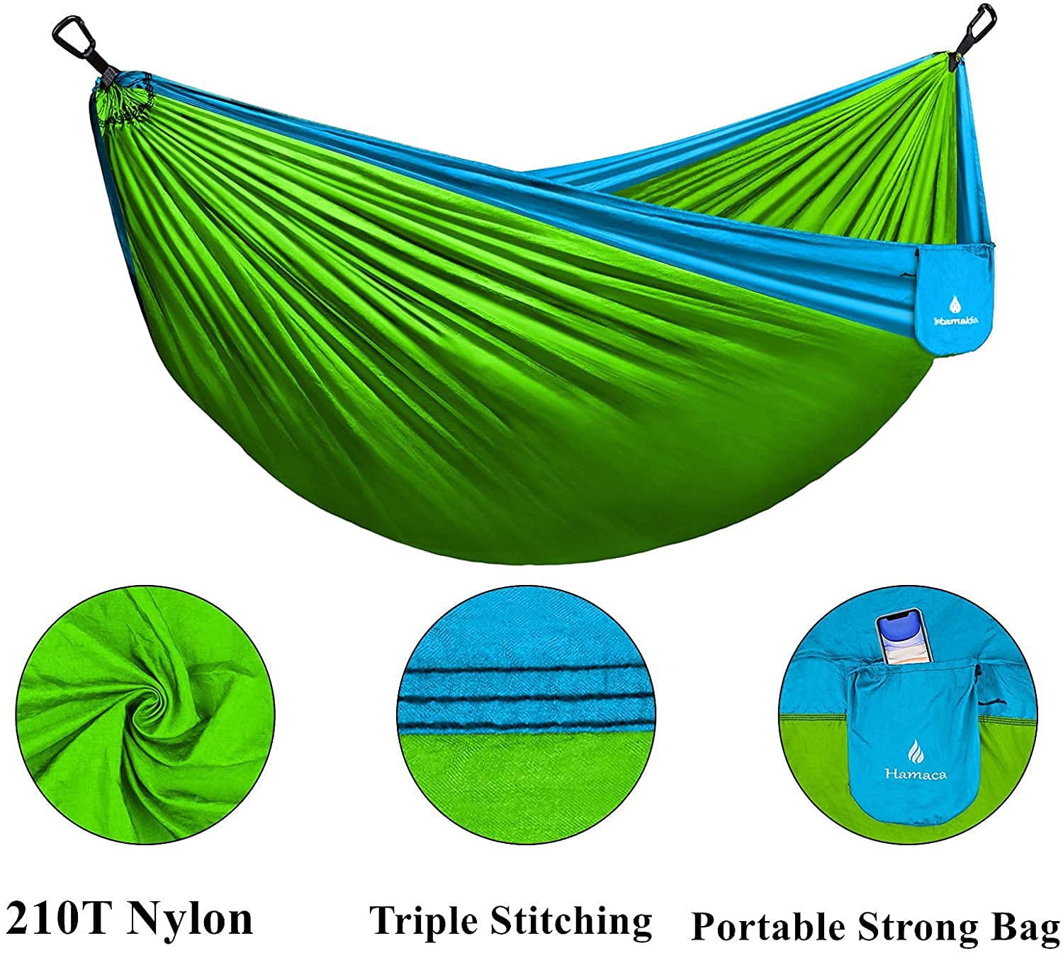 Camping Hammock, Portable Hammock with Tree Straps (10+2 Loops), Single Travel Hammock with 210T Nylon, Lightweight Parachute Hammocks for Backpack, Outdoor, Beach, Backyard, Hiking for Adult