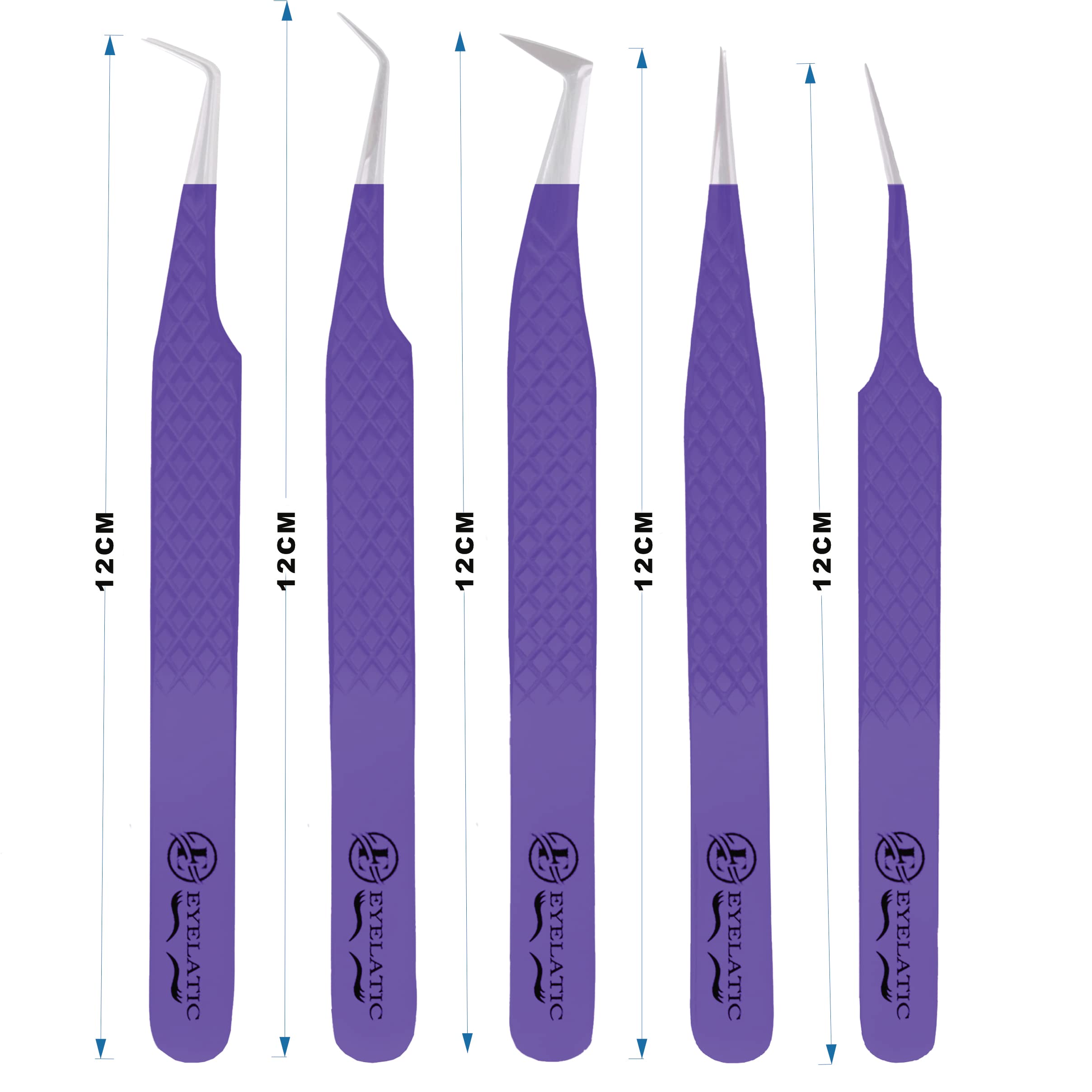 Eyelatic Tweezers for Eyelash Extensions Nail Art Individual Lash Extensions, Volume Lash Extensions Tweezers Kit Purple