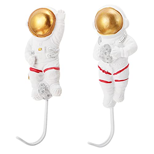 Hoement 2 pcs Hat Back Hanging Wall- Accessories Free Mudroom Adhesive Astronaut Decorative Mounted Statue Scarves Sculptures Clasps Towel Door Decoration for Rack Towels Sticky Heavy