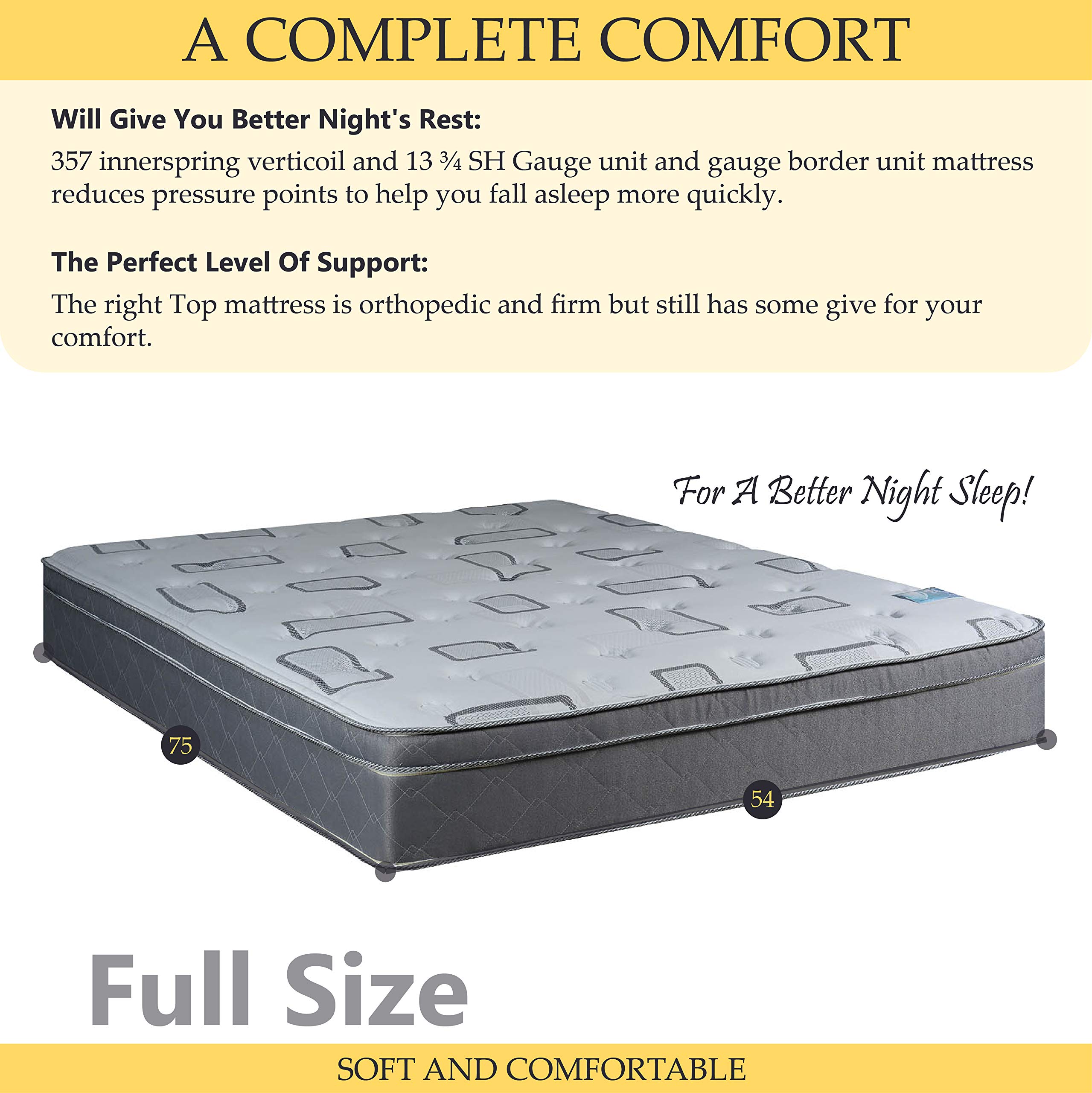 Mayton Mattress, Box Spring And Bed Frame - Medium Plush Hybrid Euro Top Foam Encased / Improves Sleep By Reducing Back Pain , Fully Assembled 53x74