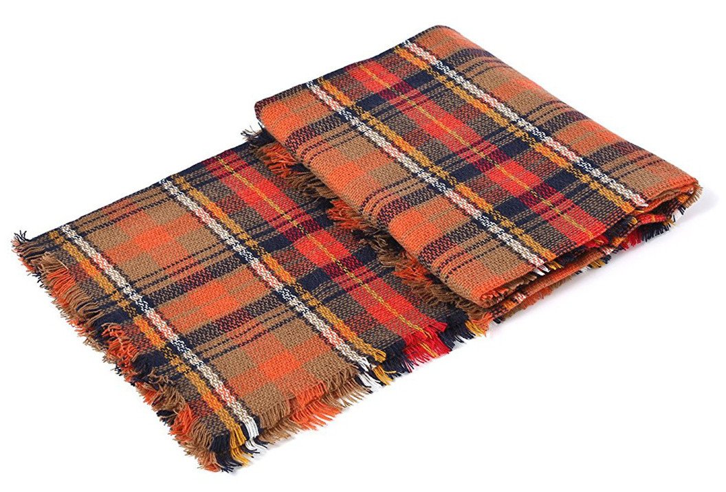 Century Star Women's Stylish Warm Tassels Soft Plaid Tartan Scarf Winter Large Blanket Wrap Shawl Beauty Orange