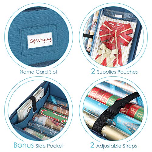 Hearth & Harbor Wrapping Paper Storage Container - Christmas Storage Bag with Interior Pockets - Gift Wrapping Organizer Storage Fits Up to 22 Rolls of 40" - Tear Proof Wrapping Paper Organizer