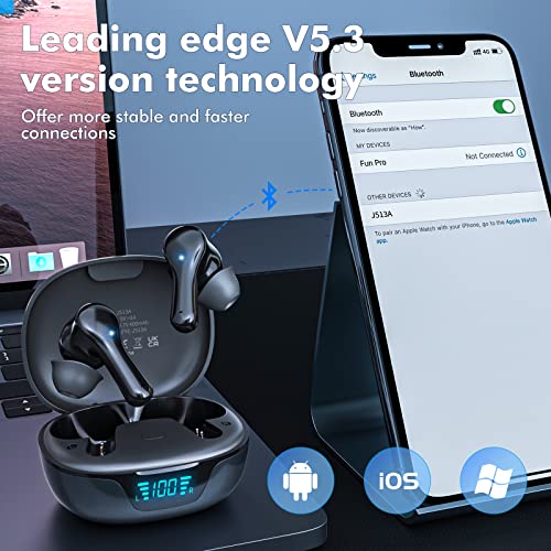 Wireless Earbuds Bluetooth 5.3 Earbuds 50Hrs Playtime, HiFi Stereo in-Ear Earphones with Touch Control and LED Digital Display & CVC 8.0 Noise Cancelling, IPX6 Waterproof Ear Buds for iPhone Android