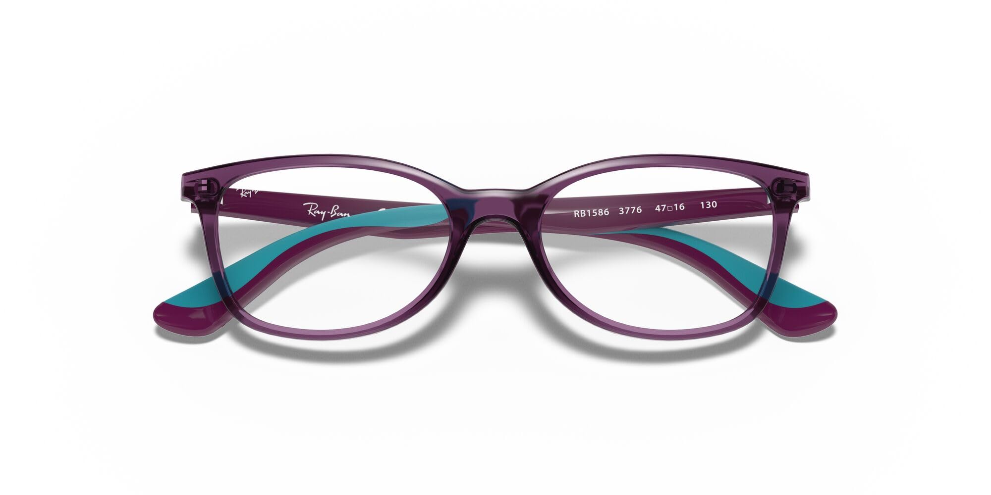 Ray-Ban Junior Kids' RY1586 Square Prescription Eyeglass Frames, Transparent Violet/Demo Lens, 49 mm