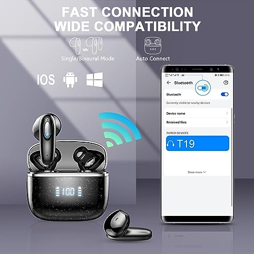 Wireless Earbuds, Bluetooth Earbuds with 4 HD Mic, 2023 Light Weight in-Ear Bluetooth 5.3 Headphones, 40Hrs Playtime Ear Buds with LED Charging Case/IP7 Waterproof/Sport Earphones for Android iOS