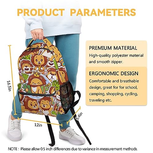 Homexzdiy Lion Backpack for Kids Girls Boys, 16" Yellow Backpacks for School, Cute Lightweight Bookbag for Children Teens
