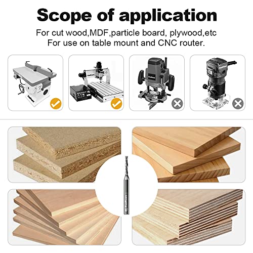 FivePears Up&Down Cut Compression Spiral Router Bit for CNC, 1/8 inch Cutting Diameter and 3/4 inch Cutting Length 1/4 in Shank Carbide End Mill Router Bit for Wood Carving Engraving Grinding Grooving