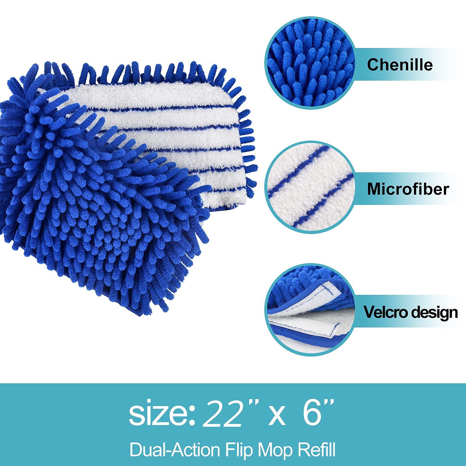 Conliwell 3 Pack Microfiber Flip Mop Refills, Mop Replacement Head, Dry Wet Flip Flat Dust Mop Pads, Microfiber Pros Reusable Pads Machine Washable