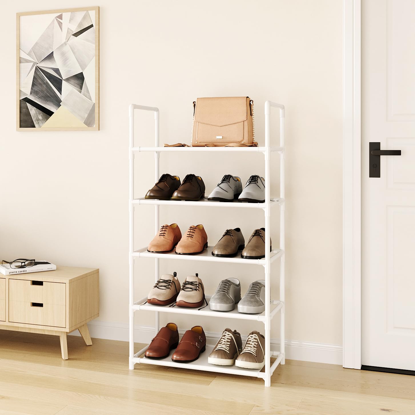 COAPUKT 5-Tier Small Shoe Rack, Narrow Kids Shoe Rack Stackable Organizer Storage,Sturdy Shoe Stand For Closet Entryway Hallway(5 Tiers-White)