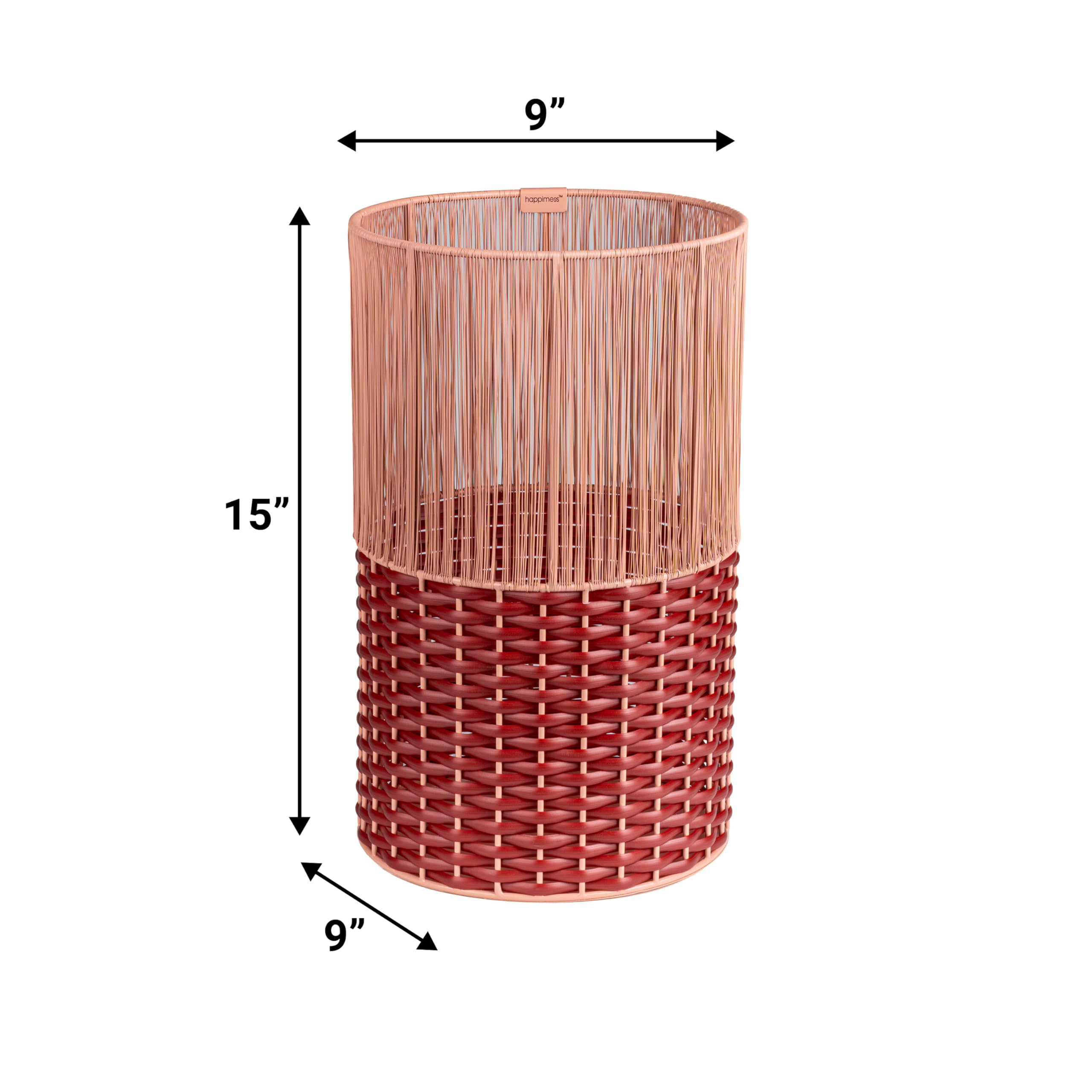 happimess HPM1101C Harper Modern 4.13-Gallon 2-Tone Faux Wicker Cylinder Waste Basket, Pink/Red for Home, Bathroom, Living Room, Office, Bedroom, Kitchen