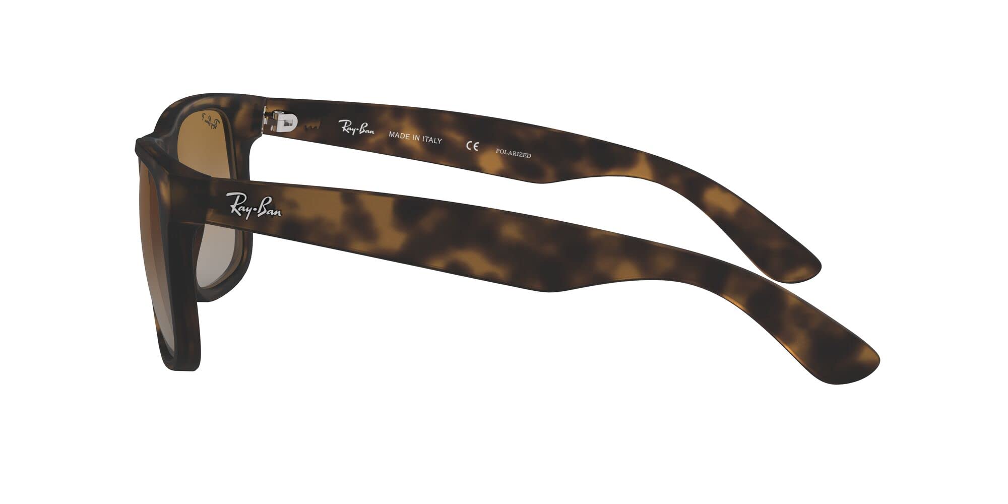 Ray-Ban RB4165 Justin Rectangular Sunglasses, Rubber Havana/Polarized Grey Gradient Brown, 55 mm