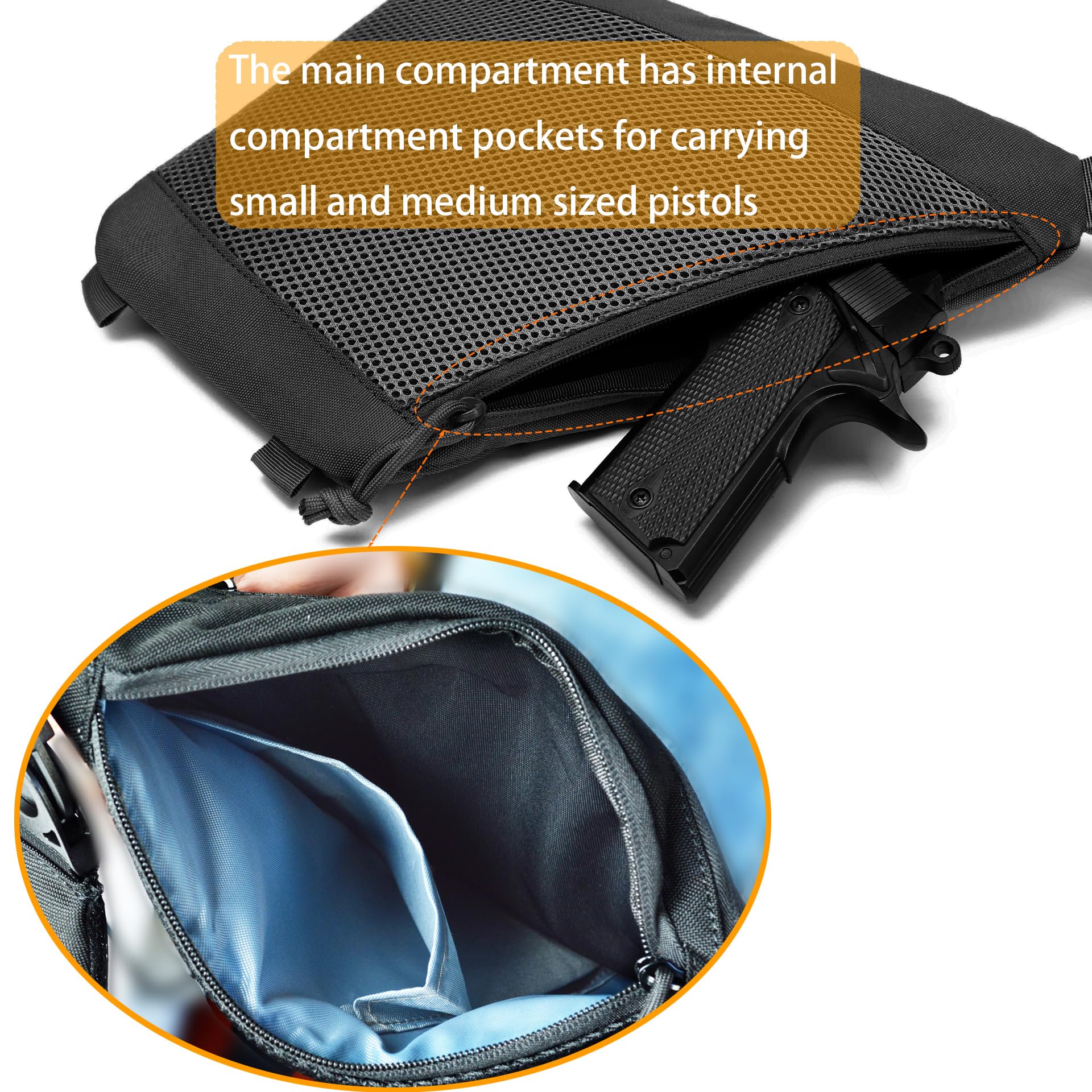 Crossbody Sling Bag for Men Women, Tactical Anti-Thief Conceal Carry Handgun Bag Stealth Personal Pocket Bag Over Shoulder Backpack w.Keychain Carabiner(CP)