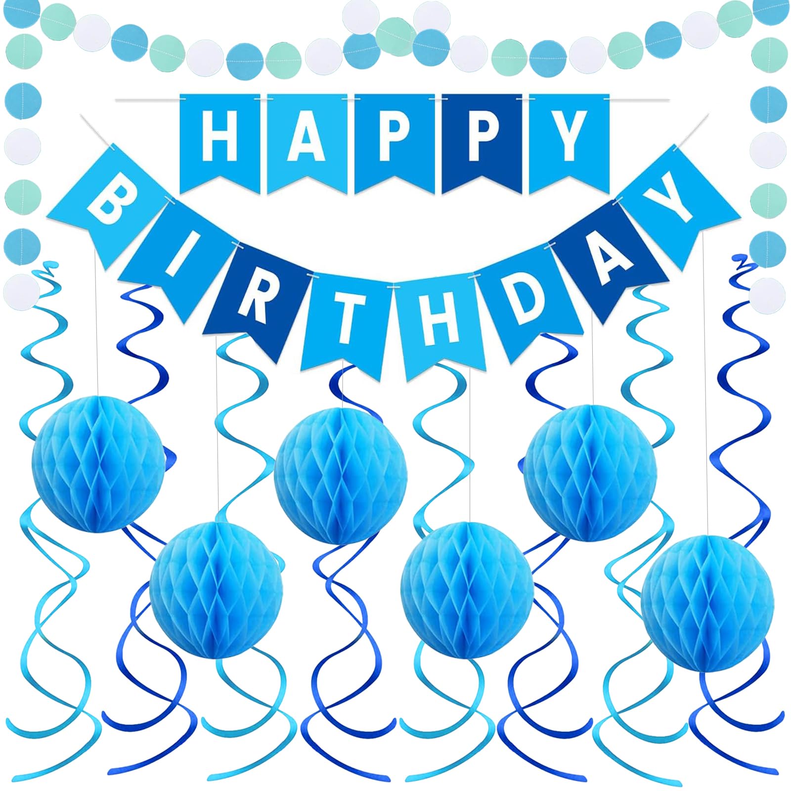 Happy Birthday Banner Sign Decorations - Atiger 28 PCS Happy Birthday Banners, Blue Happy Birthday Decorations for Men Boys, Party Decorations Supplies for Home Classroom, Decor Banner 9 ft