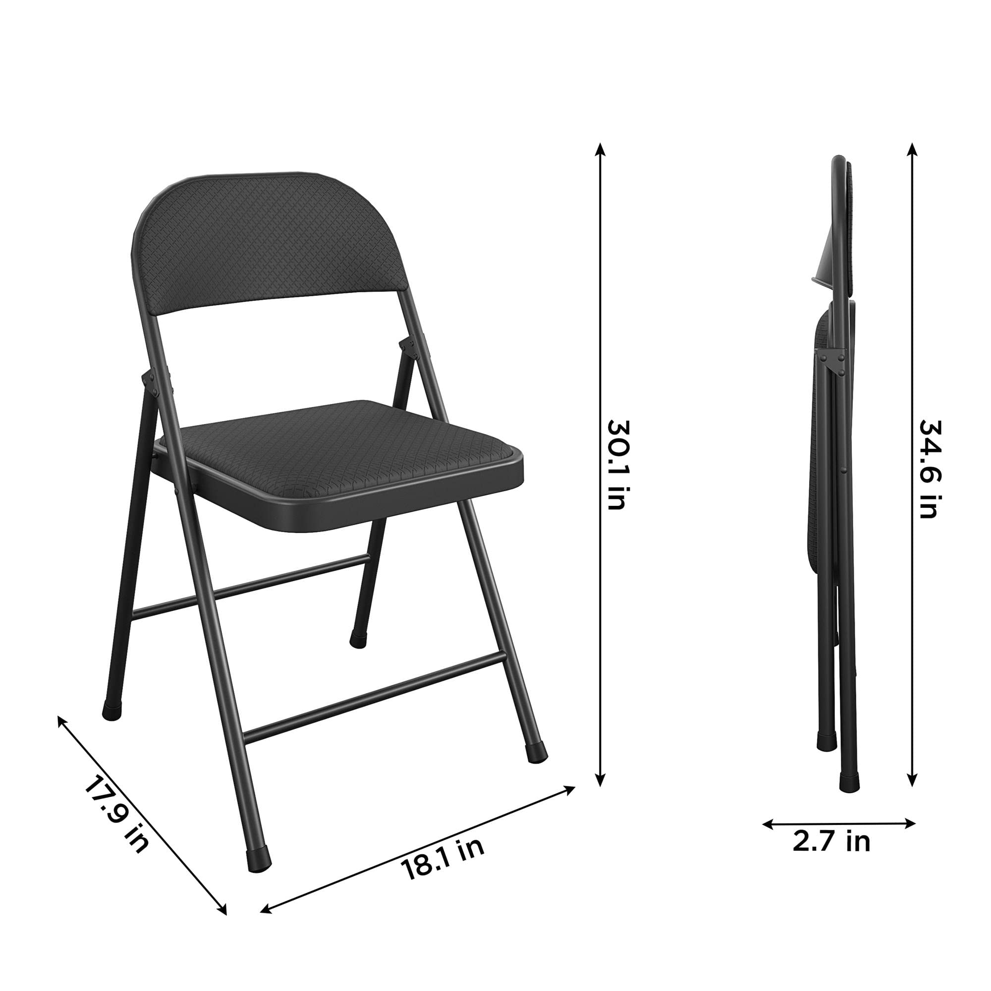 COSCO SmartFold® Fabric Folding Chair, 4-Pack, Black
