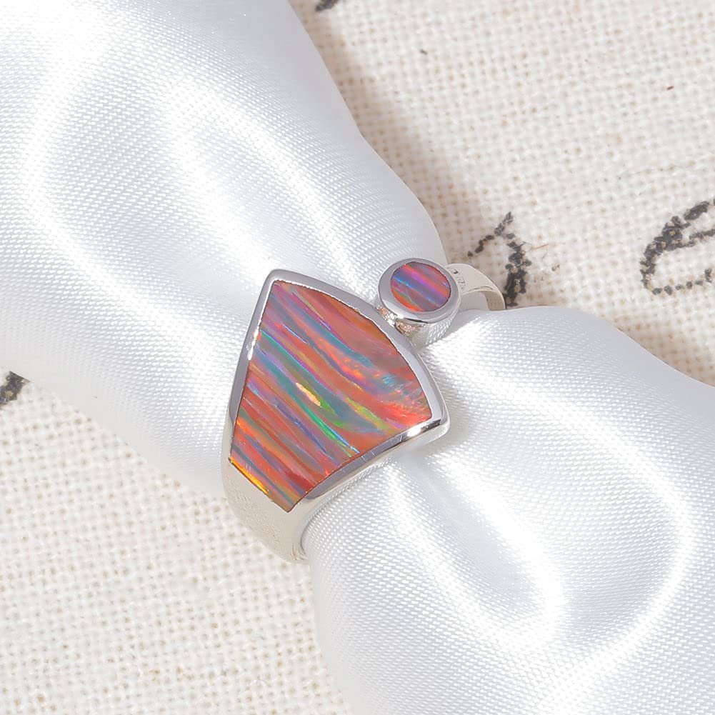 CiNily Sterling Silver Plated Orange Fire Opal Ring Women Jewelry Gemstone Ring Size 7