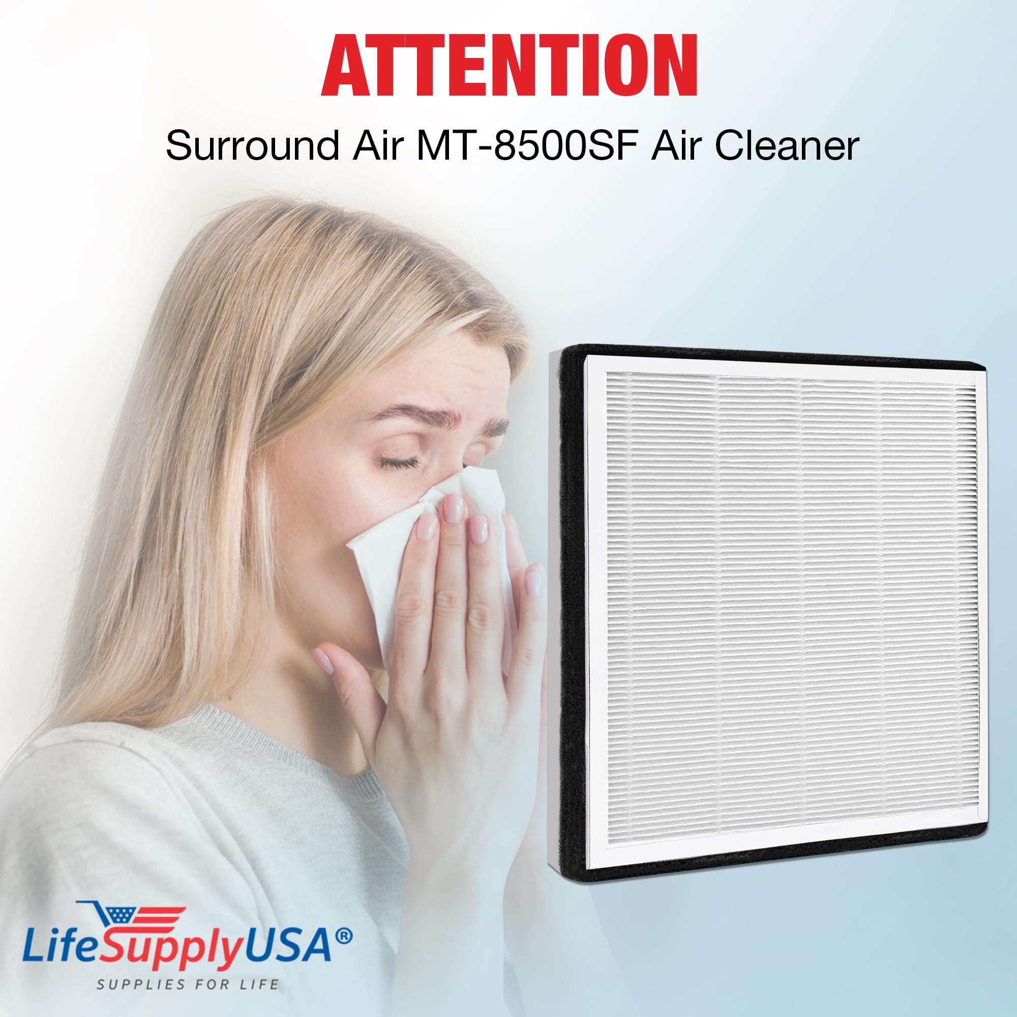 LifeSupplyUSA 3-in-1 True HEPA Air Cleaner Replacement Filter Compatible with Surround Air MT-8500SF Air Cleaner