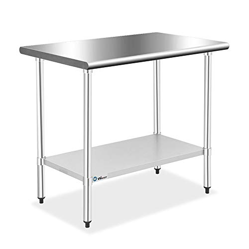 WMAOT Stainless Steel Work Table Commercial Grade NSF Certified Kitchen 24 x 36 Inch Classics Heavy Duty Food Prep for Restaurant, Home, Hotel, Business, Warehouse, Garage